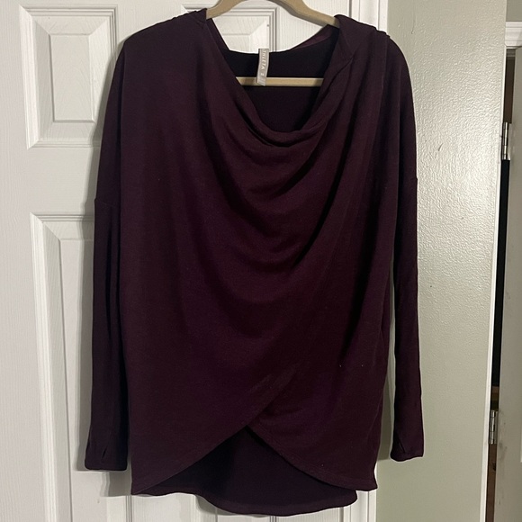 Athleta | Sweaters | Athleta Womens Burgundy Hooded Cross Wrap Sweater ...